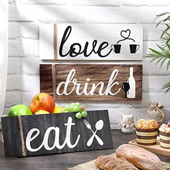 Accents | New 3 Pcs Farmhouse Kitchen Wall Decor Signs Rustic Eat Drink ...